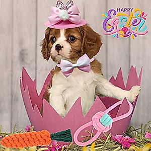 Dog Easter Costume 5Pack Cute Rabbit Ears Hat Pink Dress Bunny Easter Day Clothes Puppy Carrot Toy Kit Bowtie Collar Bunny Outfits for Medium Pet Easter Accessory Birthday Wedding Apperal