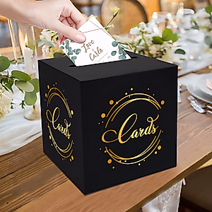 LIKAJON 1 Pack Black and Gold Foil Card Box for Party, 8.7" Black Gift Card Box Money Box for Birthday, Wedding, Baby Shower, Retirement, Anniversary, Bridal Shower, Raffle Ticket