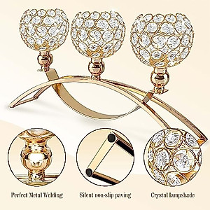 Crystal Candle Holders, Tealight Candlestick Candelabra Stand with 3 Arms,Candle Holder for Wedding Home Decor/Table Centerpiece Party Decoration (Gold)