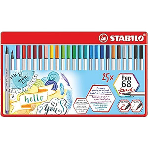 STABILO Premium Fibre-Tip Pen Pen 68 brush - Tin of 25-19 assorted colours