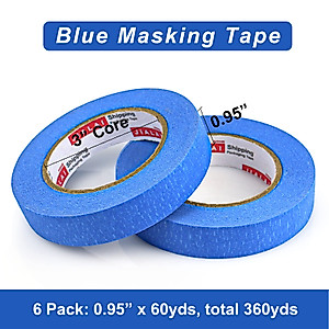 JIALAI HOME 6 Rolls Painters Tape 1 inch Bulk Painter Tape Blue Wide Roll, Blue Masking Tape, Blue Paint Tape 1 Inches x 60 Yards for General Purpose Walls Painting, Automotive