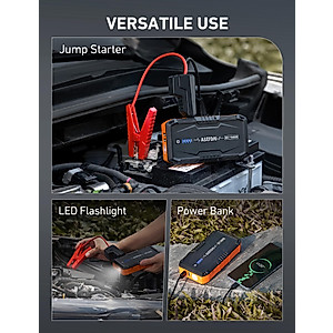 AstroAI S8 Car Battery Jump Starter, 1500A Peak Car Jumper Starter Battery Pack for Up to 6.0L Gas & 3.0L Diesel Engines, 12V Portable Jump Box with 3 Modes Flashlight and Jumper Cable (Orange)