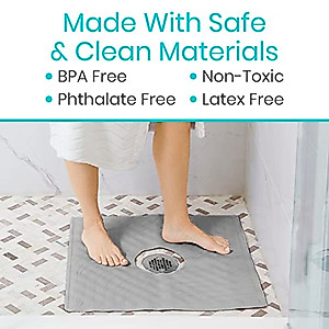 Vive Shower Mat - 22" by 22" Square Non Slip Large Bath Mat for Bathtub - Patented Design - Suction Cup Traction Skid Pad for Stalls Floors Tub - Textured Rubber with Drain Hole