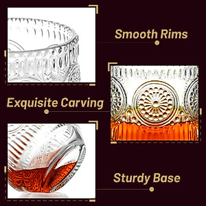 Wongblee Vintage Whiskey Glasses Set of 6, 13.5 OZ Scotch Bourbon Rock Glasses, Old Fashioned Embossed Drinking Cups for Gift, Home Bar, Party