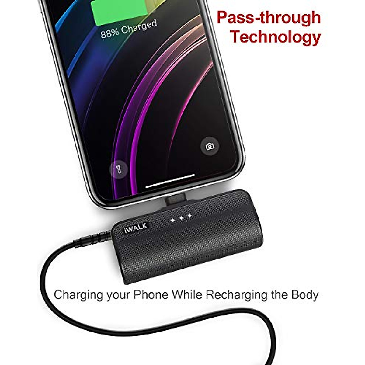 iWALK Mini Portable Charger for iPhone with Built in Cable, 3350mAh Ultra-Compact Power Bank Small Battery Pack Charger Compatible with iPhone 14/13/13 Pro/12/12 Pro/11/XR/XS/X/8/7/6,Black