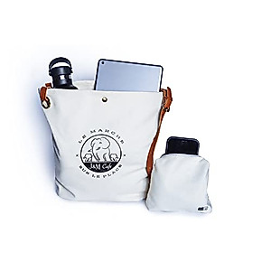 Canvas Tote Bag With Pockets, Adjustable Faux Leather Strap & Magnetic Closure - Everyday Chic Cotton Washable Heavy Duty Tote Bag Purse With Zippered Interior Pocket & Matching Accessory Pouch