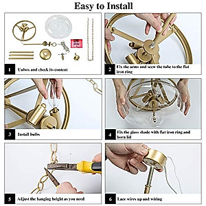 KSANA Gold Chandelier, Modern Glass Pendant Lighting Fixture for Dining Room, Entryway, Living Room, Kitchen, Bedroom (3 Lights, Fishbowl Shaped)