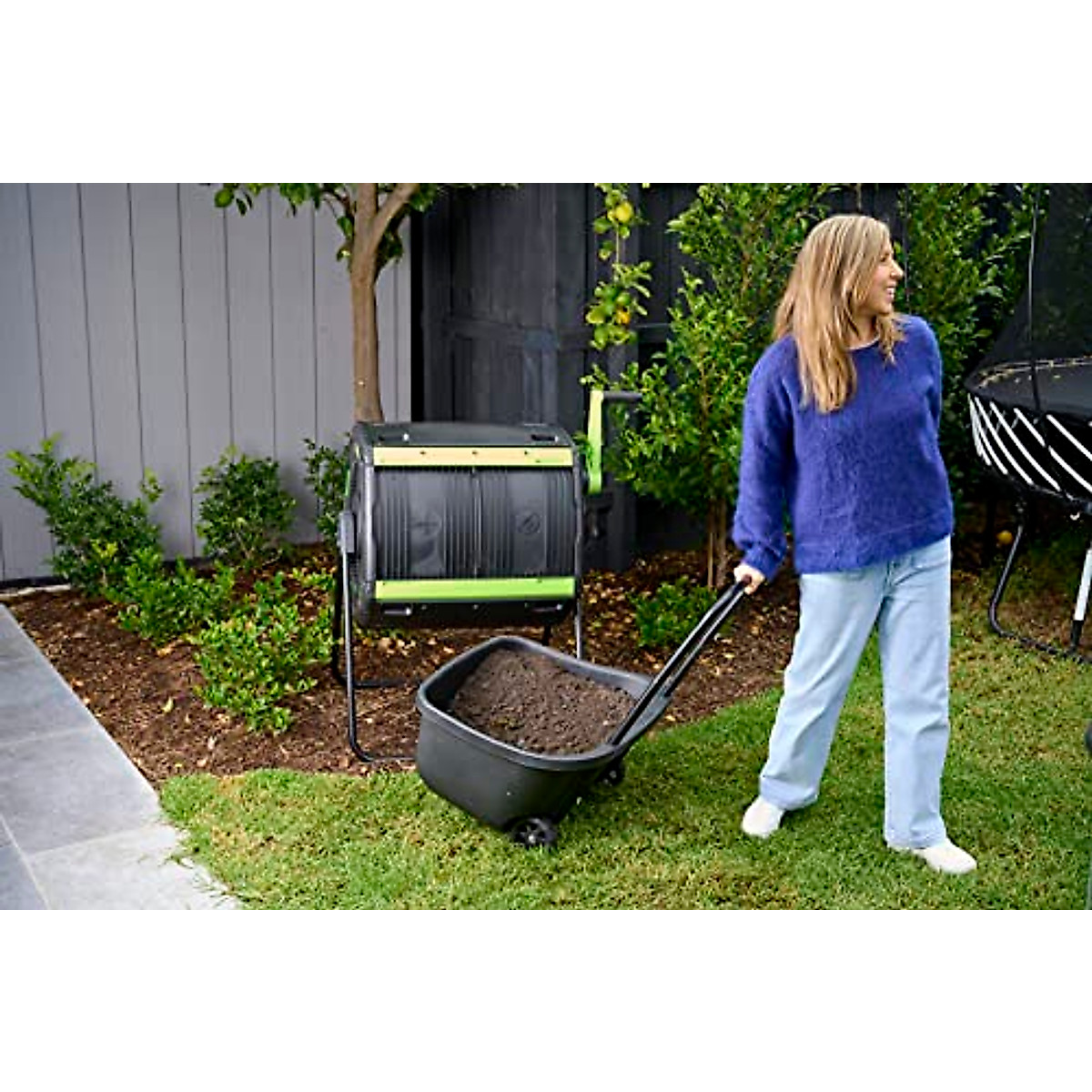 Amazon Exclusive Combo - 48 Gallon Compost Tumbler with Compost Cart, 9 Liter Compost bin, 3 Rolls of Corn Bags and Plant Caddy