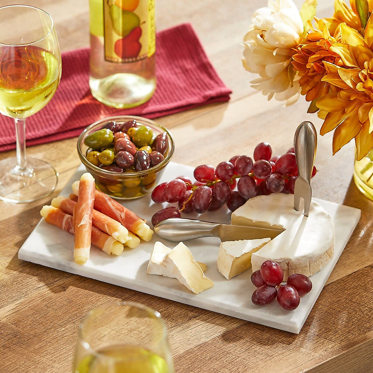 mDesign Small Slab Stone Kitchen Countertop Pastry Cutting Board, Serving Tray for Bread, Breakfast, Snacks, Cheese, Pizza, Appetizers - Use for Chopping, Cooking, Baking, Cooling - Marble