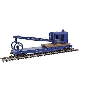 Walthers Trainline HO Scale Model Flatcar with Logging Crane - Alaska Railroad 17104, Blue