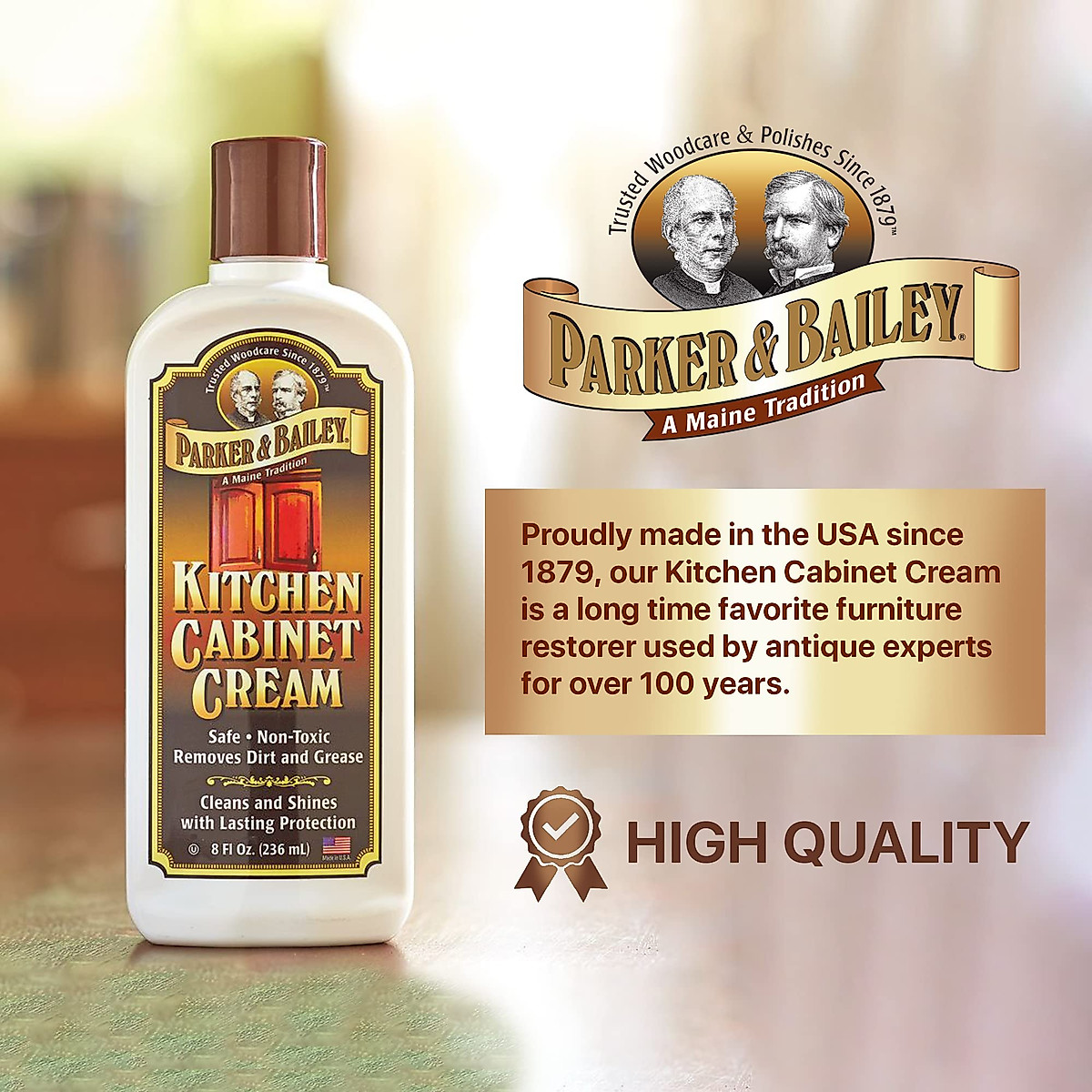 PARKER & BAILEY KITCHEN CABINET CREAM - Multi-surface Wood Cleaner and Polish Furniture Quick Shine Restorer Protector Cabinets Surface Cleaner House Cleaning Supplies Home Improvement