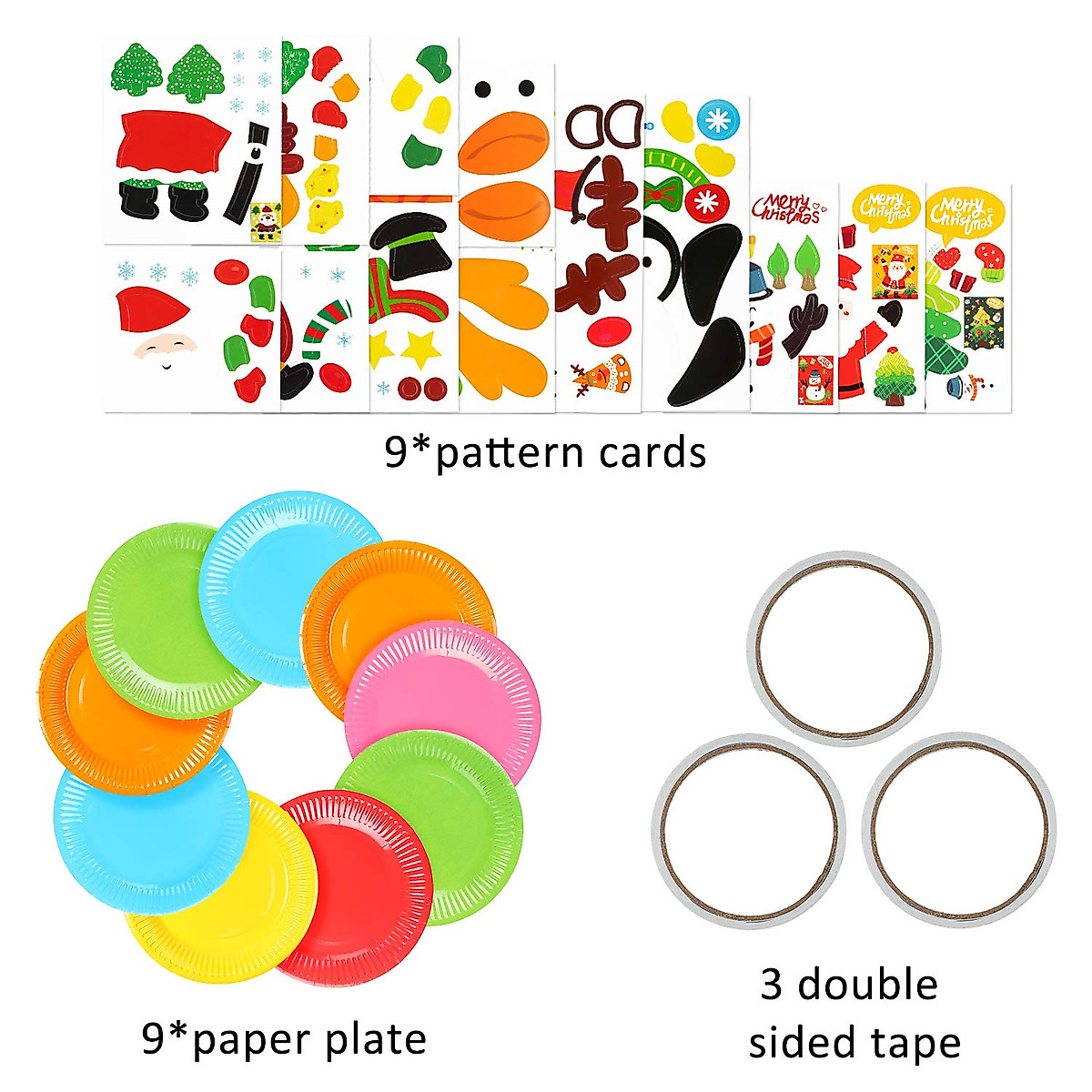 MALLMALL6 9Pcs Christmas Paper Plate Art Kits for Kids Theme Educational DIY Craft Card Parent-Child Activity Early Learning Art Project Classroom Party Supplies for Preschool Toddler Boys Girls