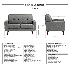 Lexicon Linville Living Room Loveseat, Gray