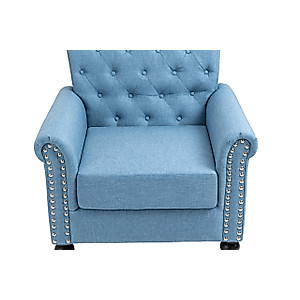 VanTook Linen Fabric Accent Chairs, Mid Century Modern Armchair for Living Room, Bedroom Upholstered Tufted Back Lounge Chair Comfy Reading Single Sofa with Wood Legs (Yellow)