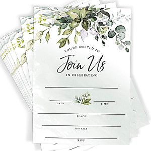 Printed Party Fill-in Invitations and Envelopes, Eucalyptus Greenery, Set of 25