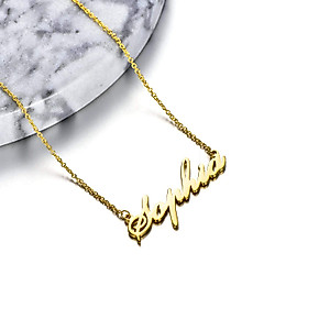 GLAVEHO 14K Gold Name Necklace Personalized, 14kt Solid Gold Nameplate Necklace Custom Initial Letter Jewelry Gift for Women (14K,30mm)