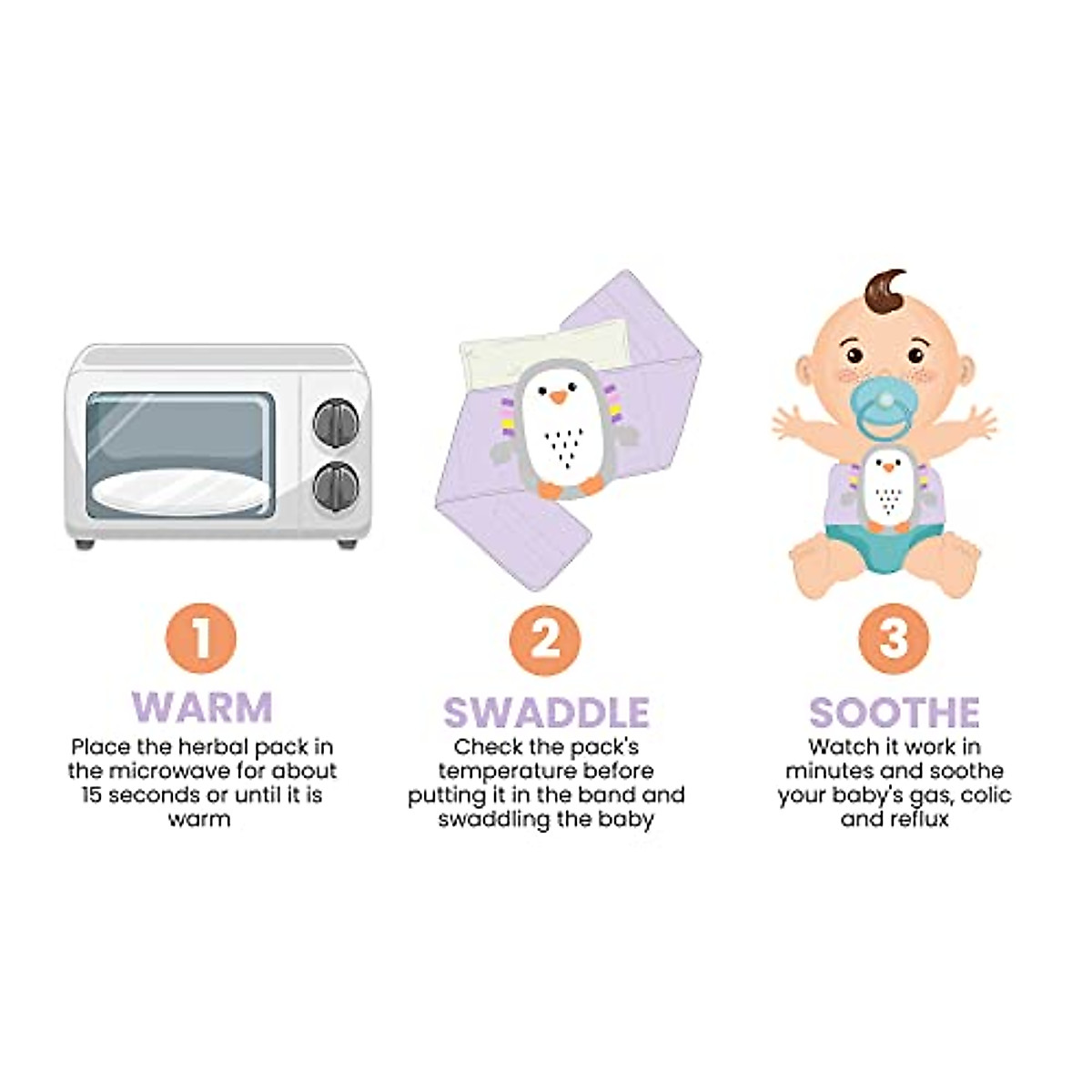 Superse Colic and Gas Relief for Newborns - Colic Calm Baby Heating Pad Belly Band for Upset Stomach and Baby Reflux - Warm Aroma Stomach Band for Fussy Infant Gas with Washcloth (Purple penguin)