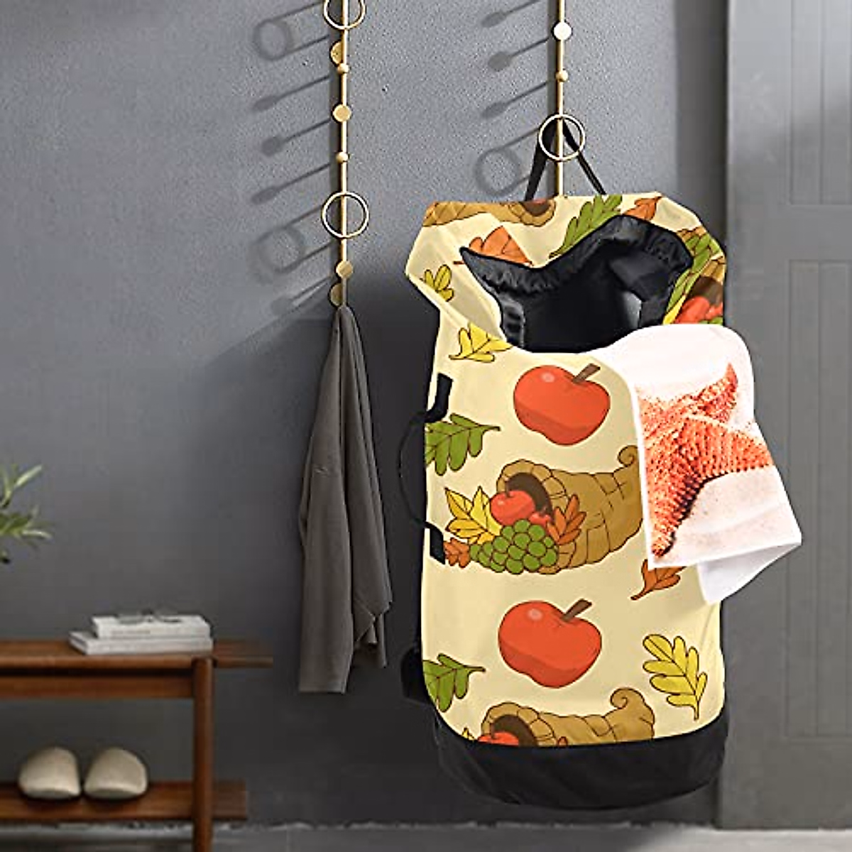 Thanksgiving Autumn Laundry Bag Heavy Duty Laundry Backpack with Shoulder Straps Handles Travel Laundry bag Drawstring Closure Dirty Clothes Organizer For College Dorm, Apartment, Camp Travel