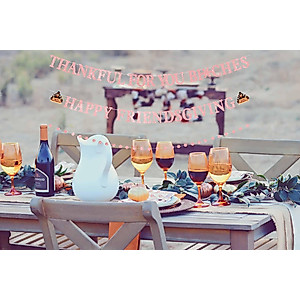 GEJ Happy Friendsgivng Banner,Thankful for You Banner,Girly Friendsgiving Party Decorations, Pink Friendsgiving Decorations,Thanksgiving Decorations Banner for Thanksgiving Friendsgiving Mantel