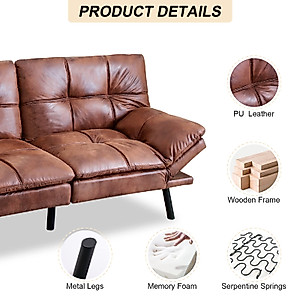 Opoiar, Memory Foam Couch Bed, Modern Sleeper Sofa with Adjustable Armrest&Backrest, Convertible Futon Sets for Compact Living Spaces, Sofabed, Brown-3