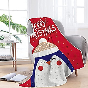 Christmas Blanket, Christmas Decorations Penguin Throw Blanket, 50" X 60"Super Soft Cozy Microfiber Blanket for Sofa, Couch, Bed, Camping, Travel Christmas Decor Weighted Blanket