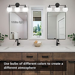 OUVR 3-Light Black Bathroom Light Fitures Mid Century Modern Vanity Light Black Milky Glass Ball Wall Light for Bathroom(Matte Black, 3-Light)