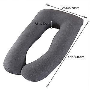 MINGPINHUIUS Pregnancy Pillow U Shaped Full Body Maternity Pillow for Sleeping, 57 Inch Pregnant Women Pillow with Removable Velvet Cover (Black Grey)
