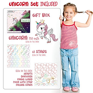 Glow in The Dark Stars, Glowing Unicorn Sets with Castle Moon and Rainbow Wall Decals for Kids Bedding Room, Great for Birthday Gift Wall Mural Stickers for Girls and Boys