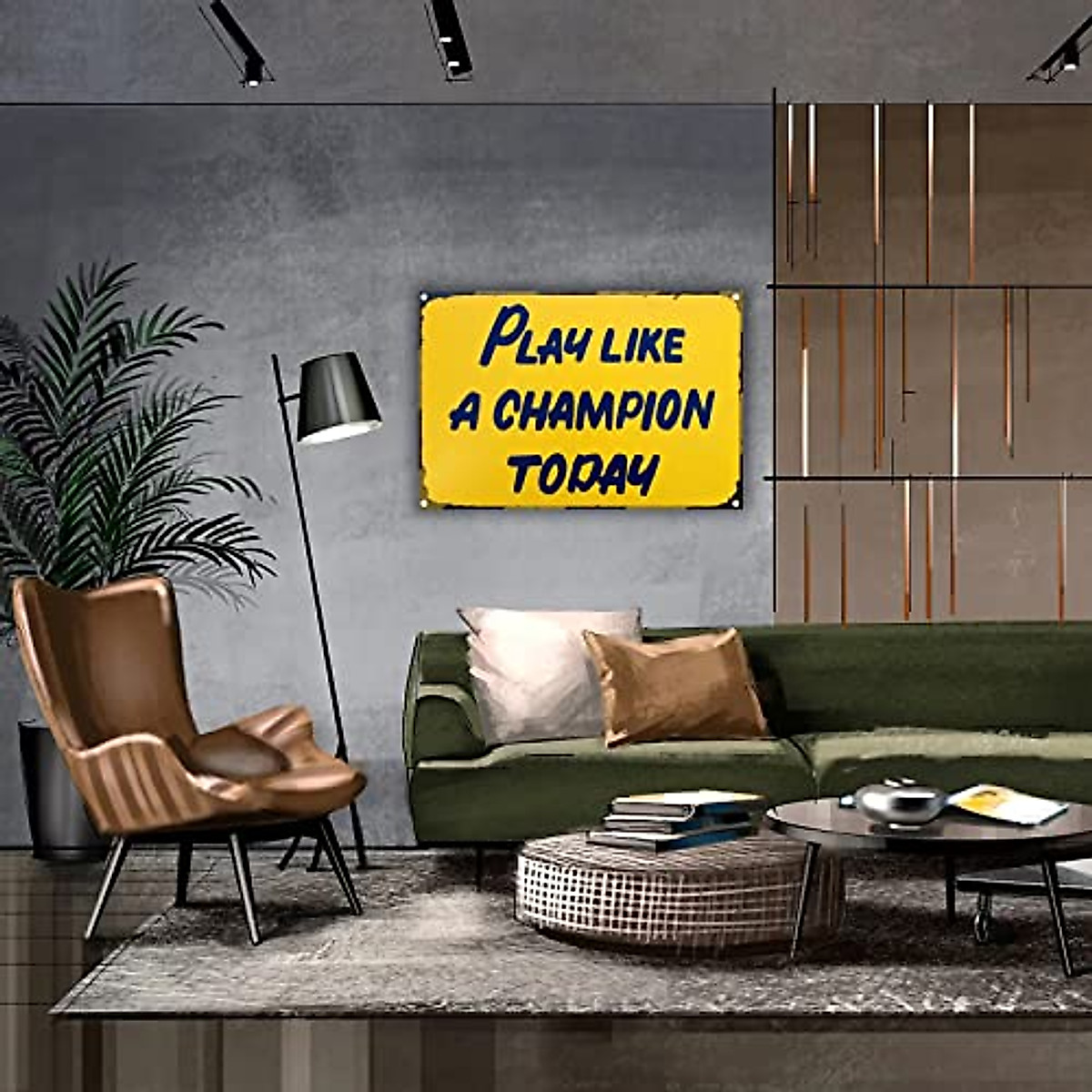 Play Like A Champion Today Sign - Play Sign Inspirational Classic Metal For Bar Restaurant Cafe Men Cave Pub Bar Home Wall Decor（8x12 Inch） (Yellow) …