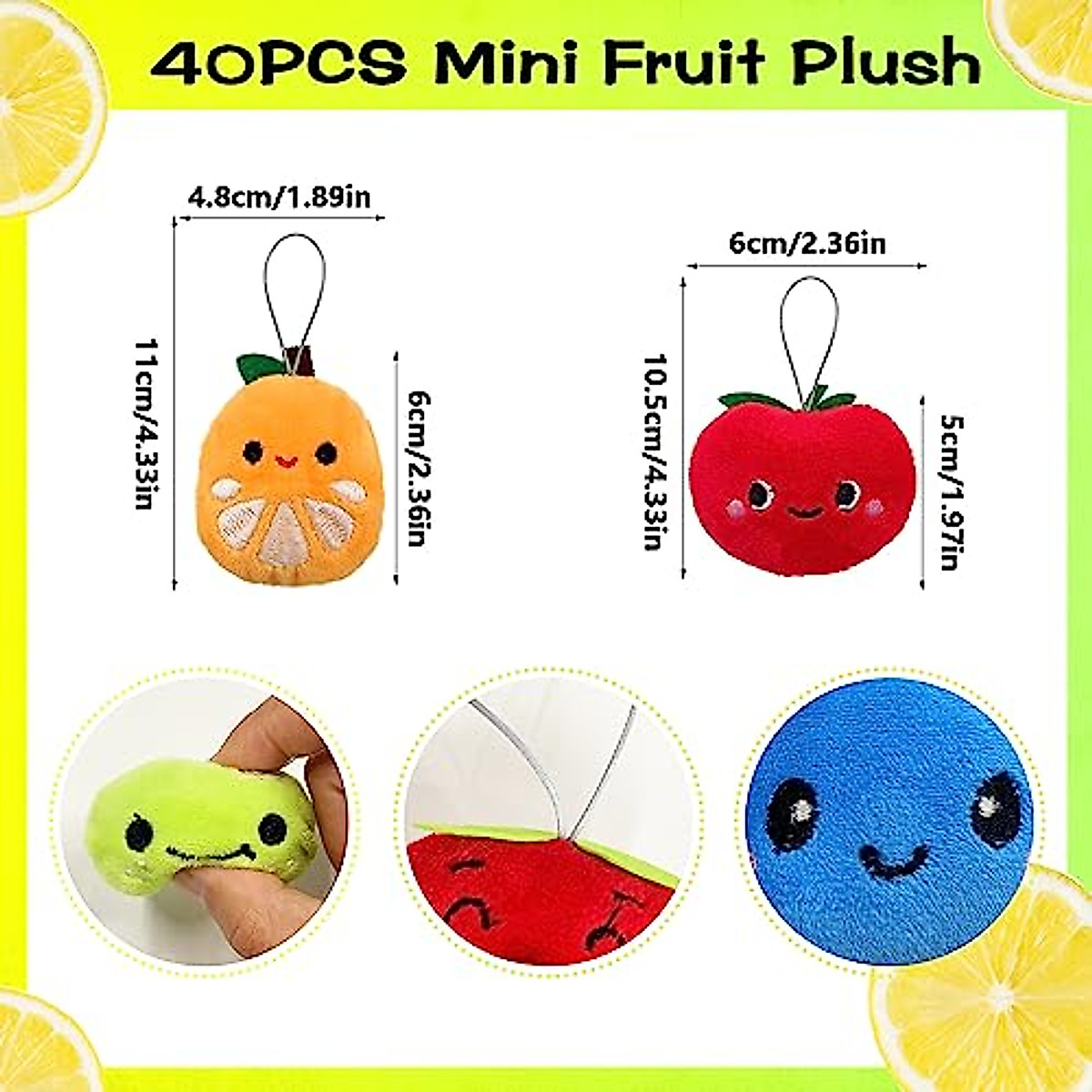 40 PCS Cute Mini Fruit Plush Toys Colorful Stuffed Fruits Soft Orange Peach Stuffed Doll for for Party Favors Keychain Ornament for Goody Bag Easter Egg Stuffers Carnival Birthday Party 20 Styles