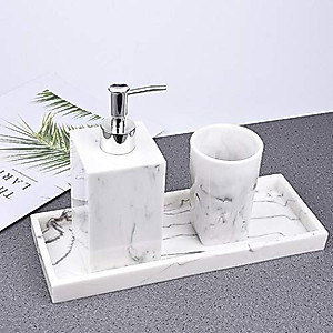 Bathroom Accessories Set, Faux Marble 4Piece Complete Resin Bath Accessories Set with Soap Dispenser, Toothbrush Cup, Tray Gift Set Luxury Bath Accessory