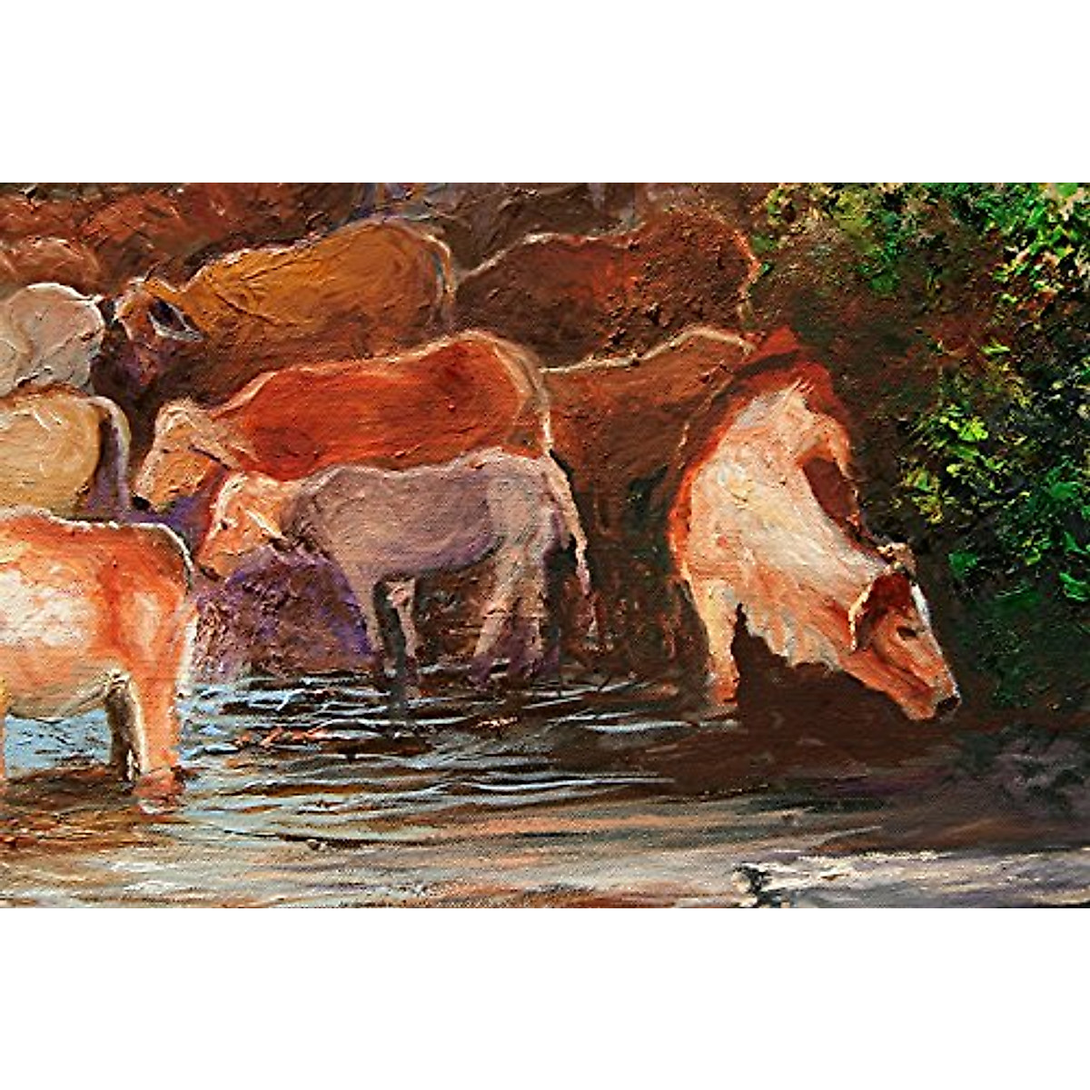 The Watering Hole, Herd of Cattle By Internationally Renown Artist Andre Dluhos