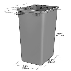 Rok Hardware Single 36 Quart Capacity Gray Plastic Waste Recycle Bin, Replacement Garbage Can Container for ROKRECYCLE3 Kitchen Cabinet Pull Out Organizer Trash and Recycling Center, ROKRECYCLEGBIN
