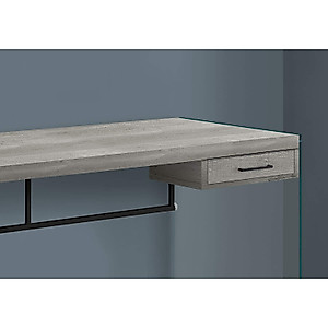 Monarch Specialties Computer Desk - Contemporary Writing Desk with Drawer - Tempered Glass Legs - 48"L (Grey Reclaimed Wood Look)