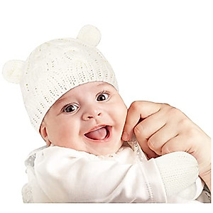 Newborn Winter Beanie Hat Gloves Set for Baby Girls Boys, Infant Toddler Warm Knitted Hat Gloves, Unisex-Baby Beanies (0-6 Months Gray