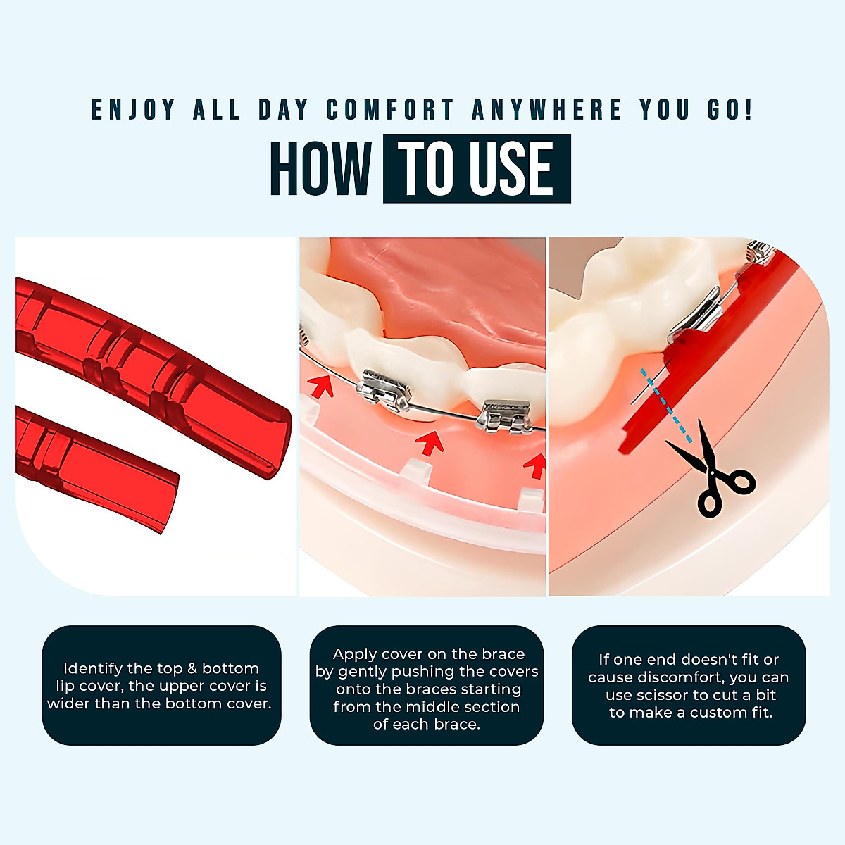 Comfort Cover Braces Guard/Lip and Mouth Protector - Snap on Cover Strip for Braces - Orthodontic/Dental Quality (Red)