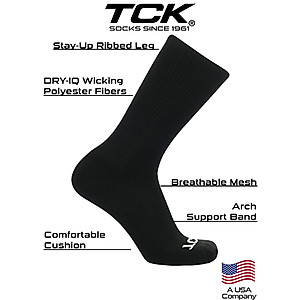 TCK 6 Pair Work & Athletic Crew Socks (Black, X-Large)
