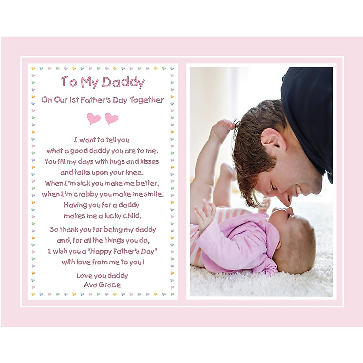 1st Father's Day Together from Daughter to Daddy, Custom Gift with Name and Photo of New Baby Girl, 8x10 Inch Print