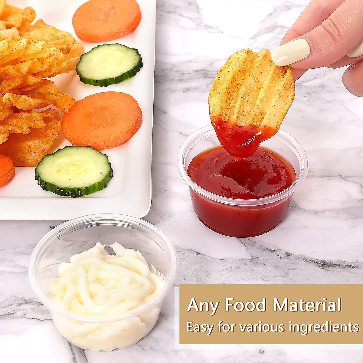 Loppdece [300 Sets - 2 oz Jello Shot Cups,Small Portion Cups with Lids,Airtight and Stackable Disposable Condiment Cups,Clear Plastic Containers with Lids for Salad Dressing Dipping Sauce Condiment