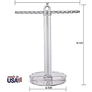 STORi Clear Plastic Hanging Jewelry Organizer | Holds 30 Individual Necklaces on the Pegs & Sorts Small Jewelry in the Bottom Divided Holder | Made in USA