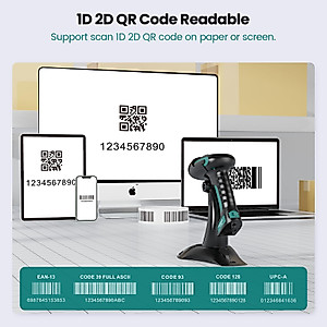 Anyeast Wireless Barcode Scanner with Stand, Industrial 1D 2D QR Bluetooth Barcode Scanner for Android, iOS, Windows, Mac, USB Bar Code Reader Scanner with Drop Resistant Dustproof Waterproof