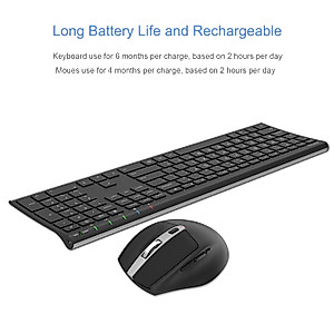 Arteck 2.4G Wireless Keyboard and Mouse Combo Stainless Steel Ultra Slim Full Size Keyboard Keyboard and Ergonomic Mice for Computer Desktop PC Laptop and Windows 10/8/7 Build in Rechargeable Battery
