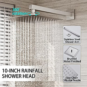 Holispa Brushed Nickel Shower System, Shower Faucet Set with 10-Inch Rain Shower Head and Handheld, Wall Mounted High Pressure Shower Head Combo Set with Shower Valve and Shower Trim, Brushed Nickel