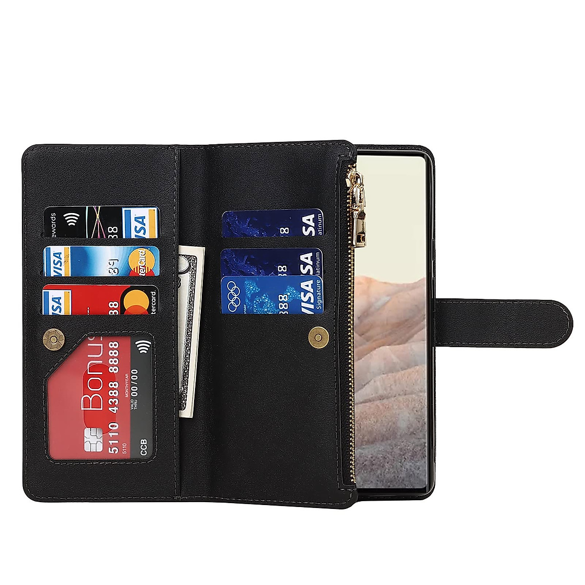 Jaorty for Google Pixel 6 Phone Case Wallet for Women Men with Crossbody Strap Lanyard,Pixel 6 Wallet Case with Card Holer,Zipper Pocket PU Leather Phone Case for Pixel 6, 6.4 Inch, Black