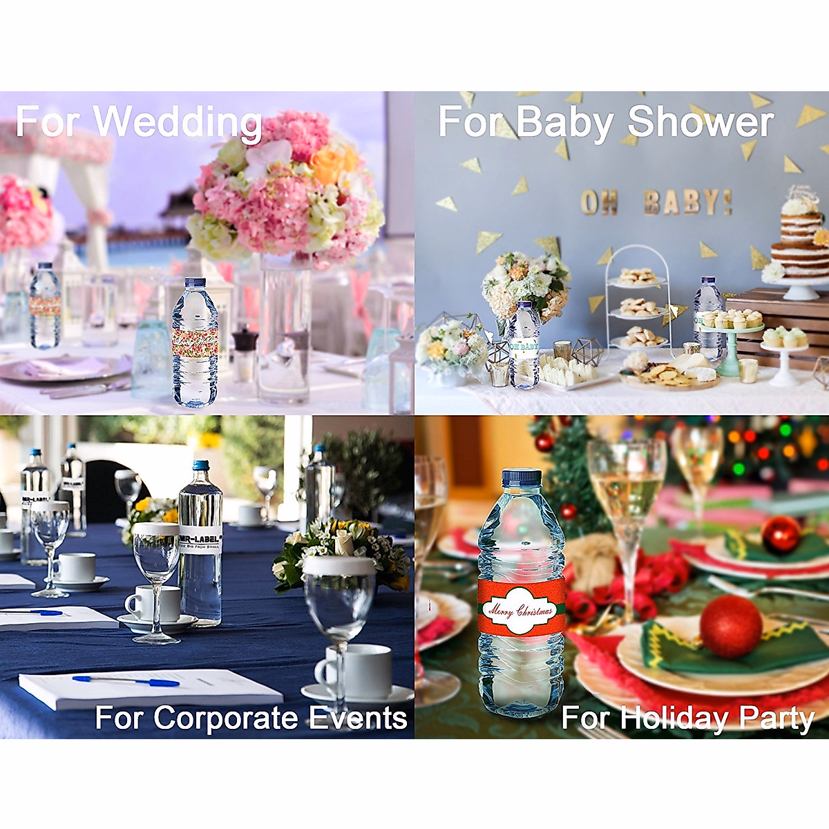 Mr-Label 8.11"×2" Waterproof Matte White Water Bottle Labels – for Inkjet/Laser Printer – Self-Adhesive Wraparound - for Wedding|Baby Shower|Corporate Event (10 Sheets Total 50 Labels)