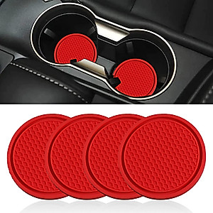 Yonwait 4 Pack Anti Slip Car Cup Coaster, Embedded in Ornaments, Fit for Most Models (Red)