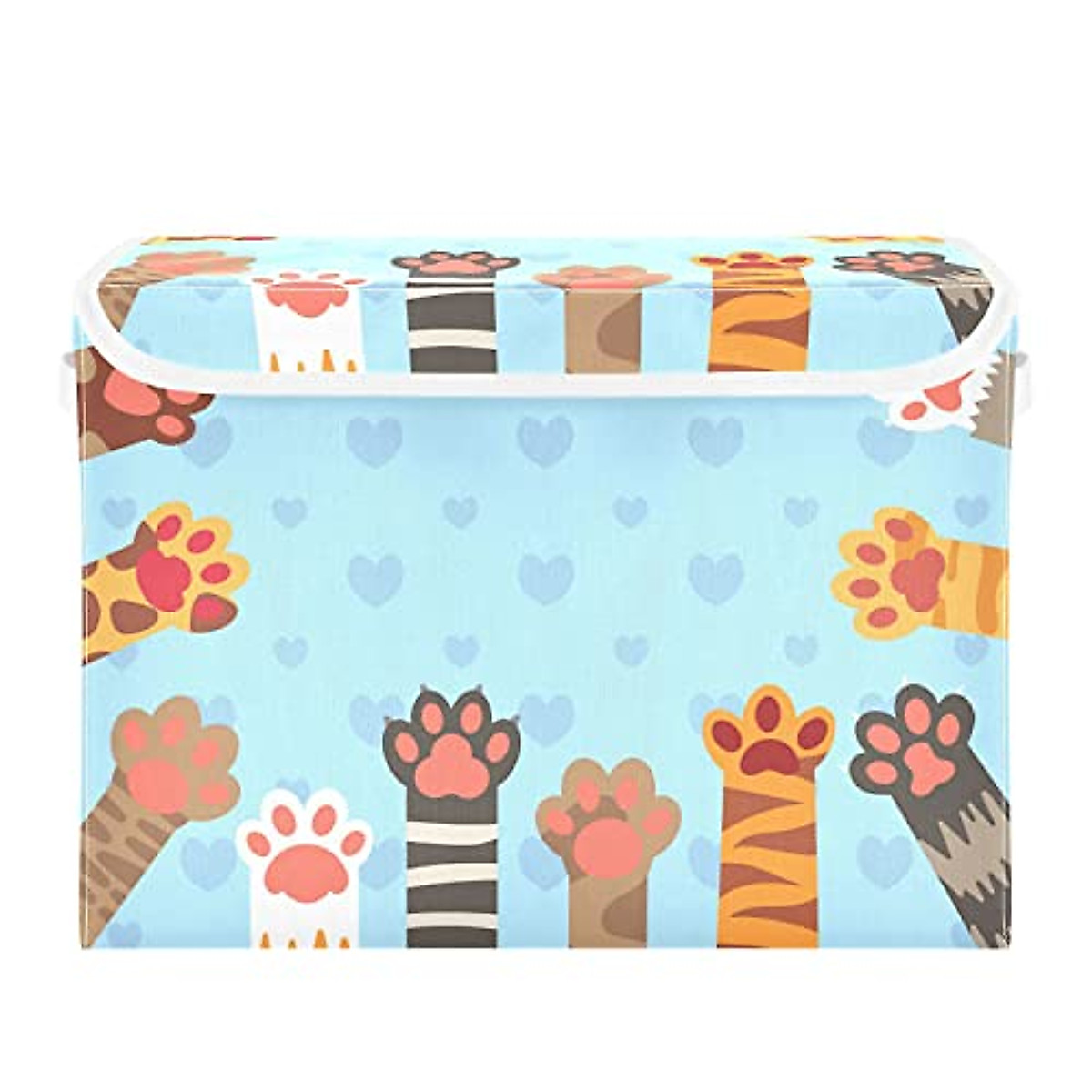 Kigai Storage Basket Cute Paws Storage Boxes with Lids and Handle, Large Storage Cube Bin Collapsible for Shelves Closet Bedroom Living Room, 16.5x12.6x11.8 In