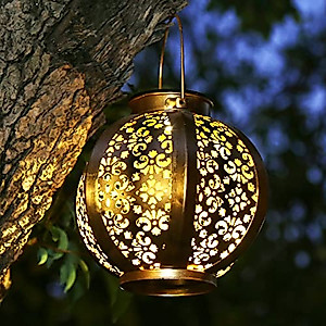 Hanging Solar Lantern Lights Outdoor Waterproof Retro Metal Solar Garden Lanterns Decorations Women Birthday Mother's Day Gifts for Table Patio Yard Lawn
