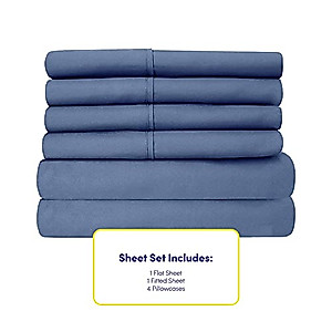 Sweet Home Collection 6 Piece 1500 Supreme Collection Brushed Microfiber Deep Pocket Sheet Set-2 Extra Pillow Cases, Great Value, Rv Short Queen, Denim