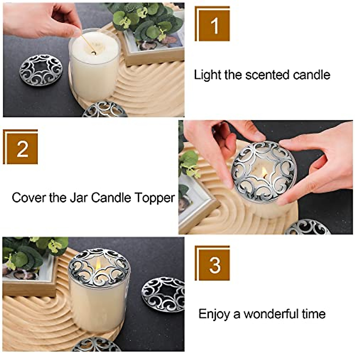 4 Pcs Candle Toppers Jar Candle Cover Scented Candle Toppers to Burn Evenly Large Jar Candle Shades Jar Candle Sleeve Jar Candle Accessories Jar Candle Lid Candles Gifts for Candle Lover, Silver